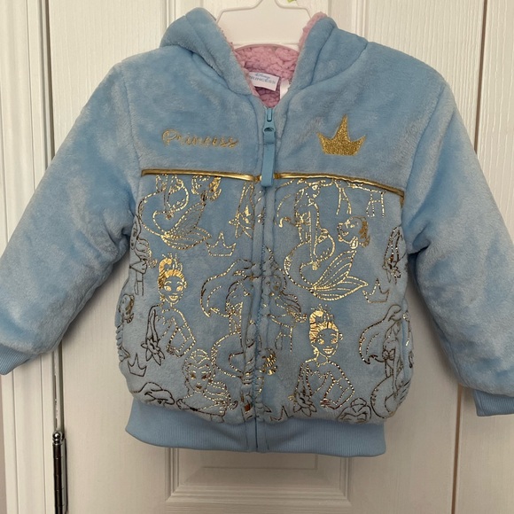 Disney | Shirts & Tops | Disney Princess Blue Pink Fleece Jacket Washed ...